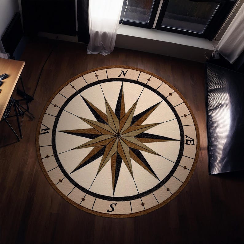 Compass Rug, Sailor Decor, Nautical Rug Compass Themed Mat, Yacht ...