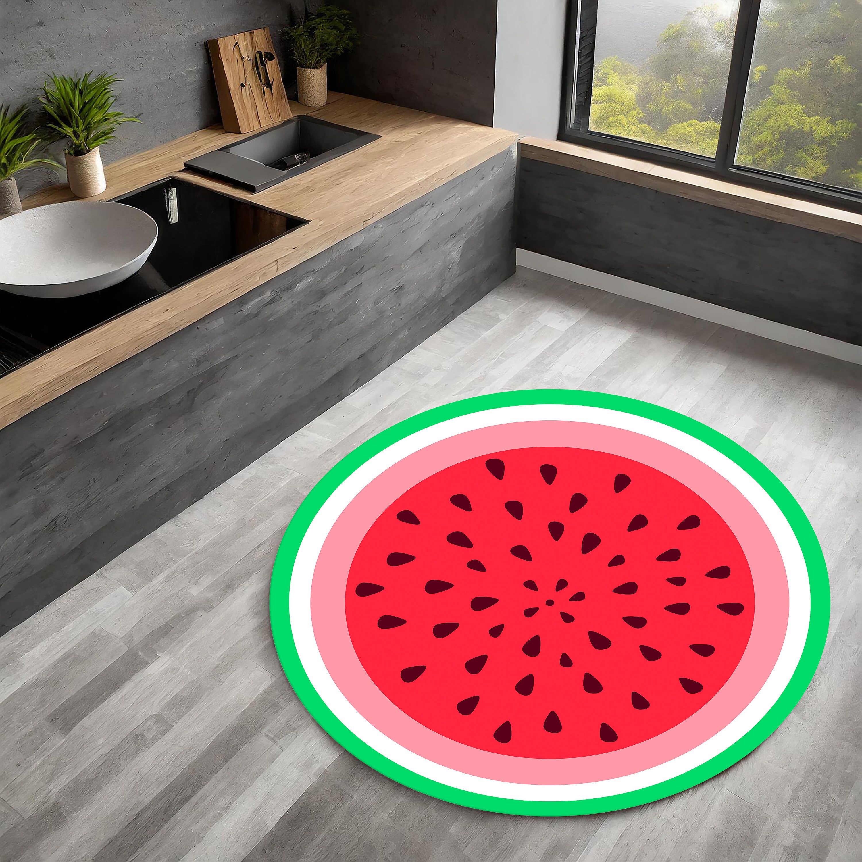 Watermelon Rug, Round Rug, Watermelon Design Rug, Fruit Décor, Kitchen ...