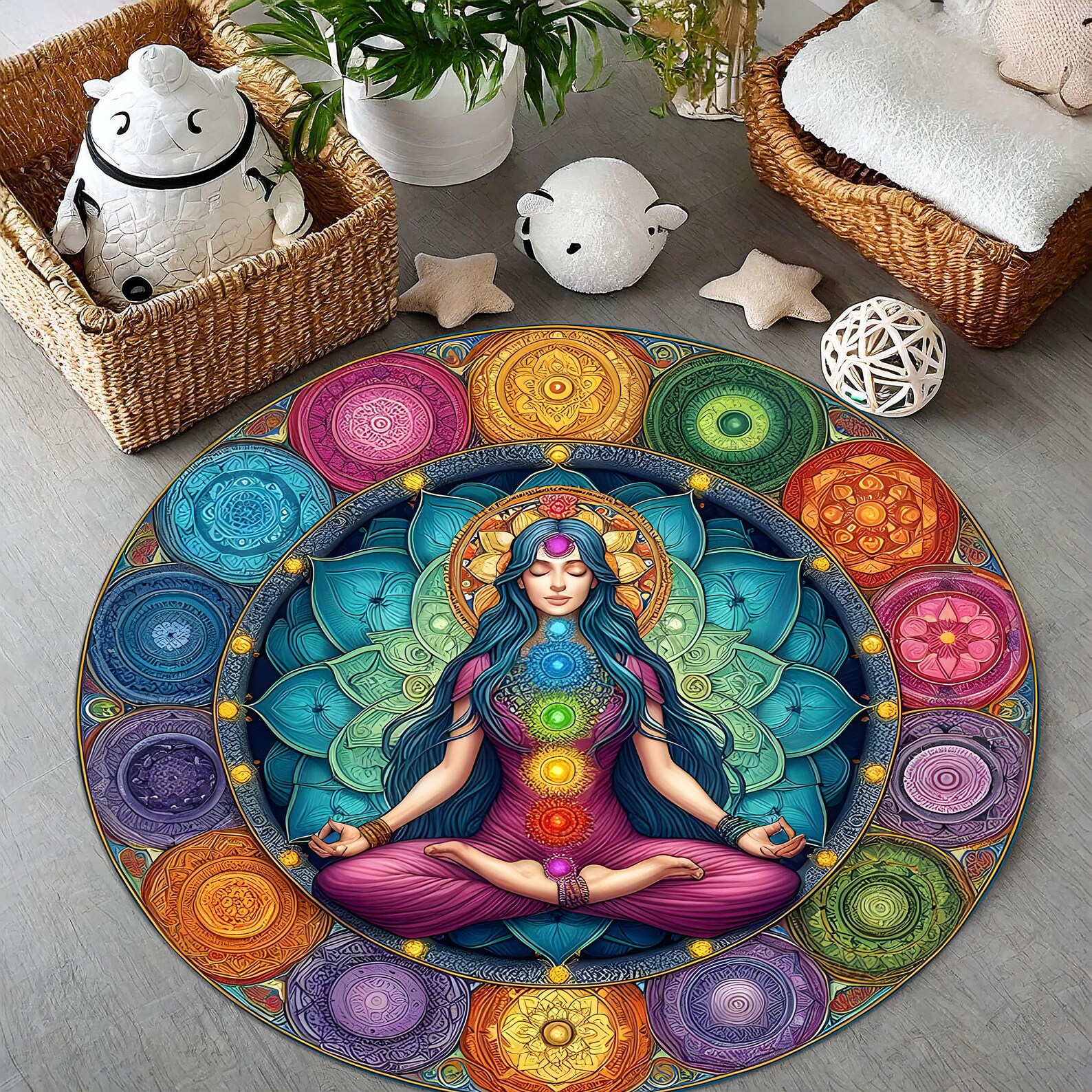 Mandala Rug, Mandala Pattern Rug, Mandala Round Rug, Floral Mandala ...