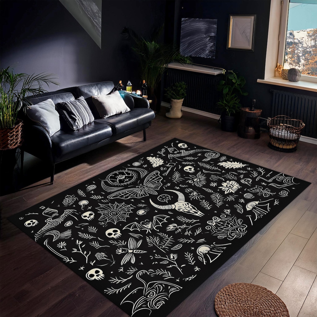 Gothic Rug, Baphomet Goat Pentagram, Witch Rug, Floral Rug for Living ...