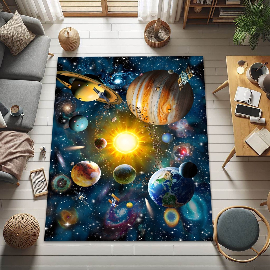 Solar System Rug, Space Design Rug, Planet Rug, Educational Rug, Space ...