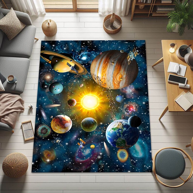 Solar System Rug, Space Design Rug, Planet Rug, Educational Rug, Space ...