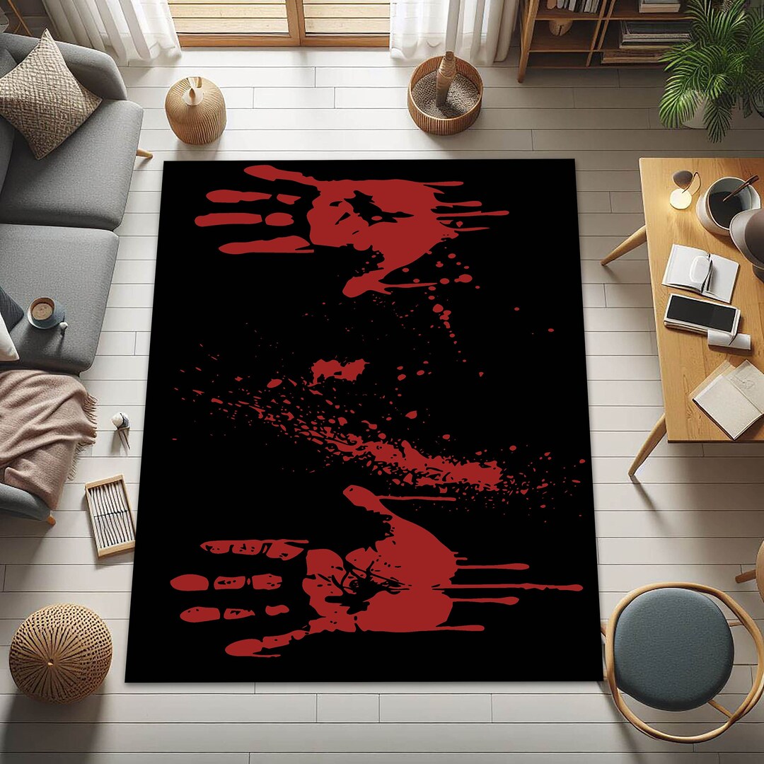 Blood Hand Rug for Halloween, Horror Room Rug, Black Red Rug, Horror ...