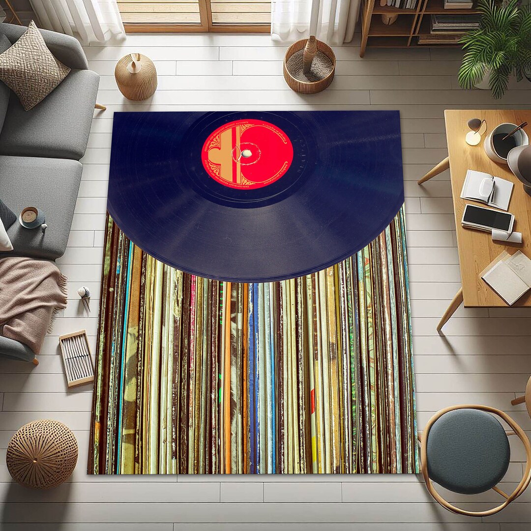 Vinyl Record Rug, Music Decor, Vintage Style Vinyl Covers Rug Print ...