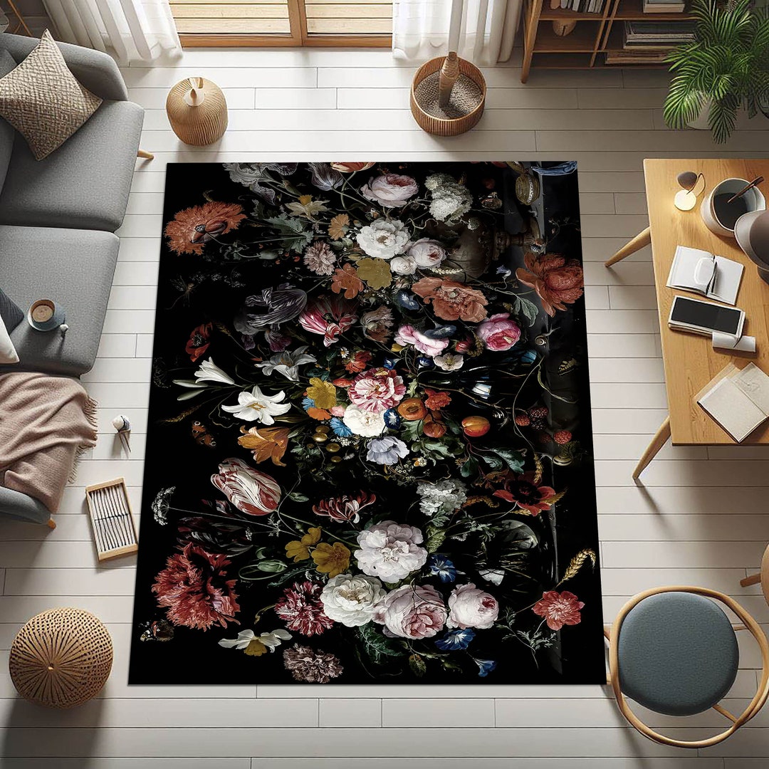 Garden Rug,botanical Rug,flower Rug,flower Theme Rug,garden Pattern Rug ...