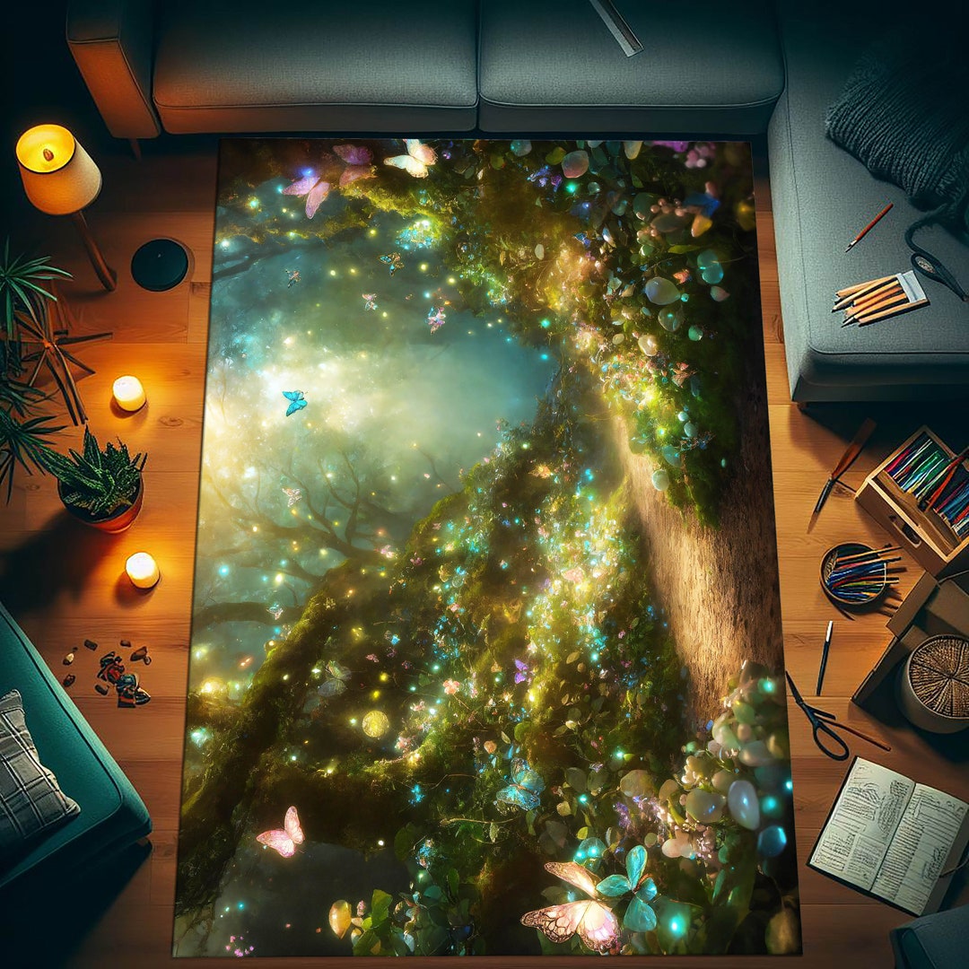 Tree Rug,forest Rug,art Rug,firefly Rug,tree Pattern Rug,forest Theme ...