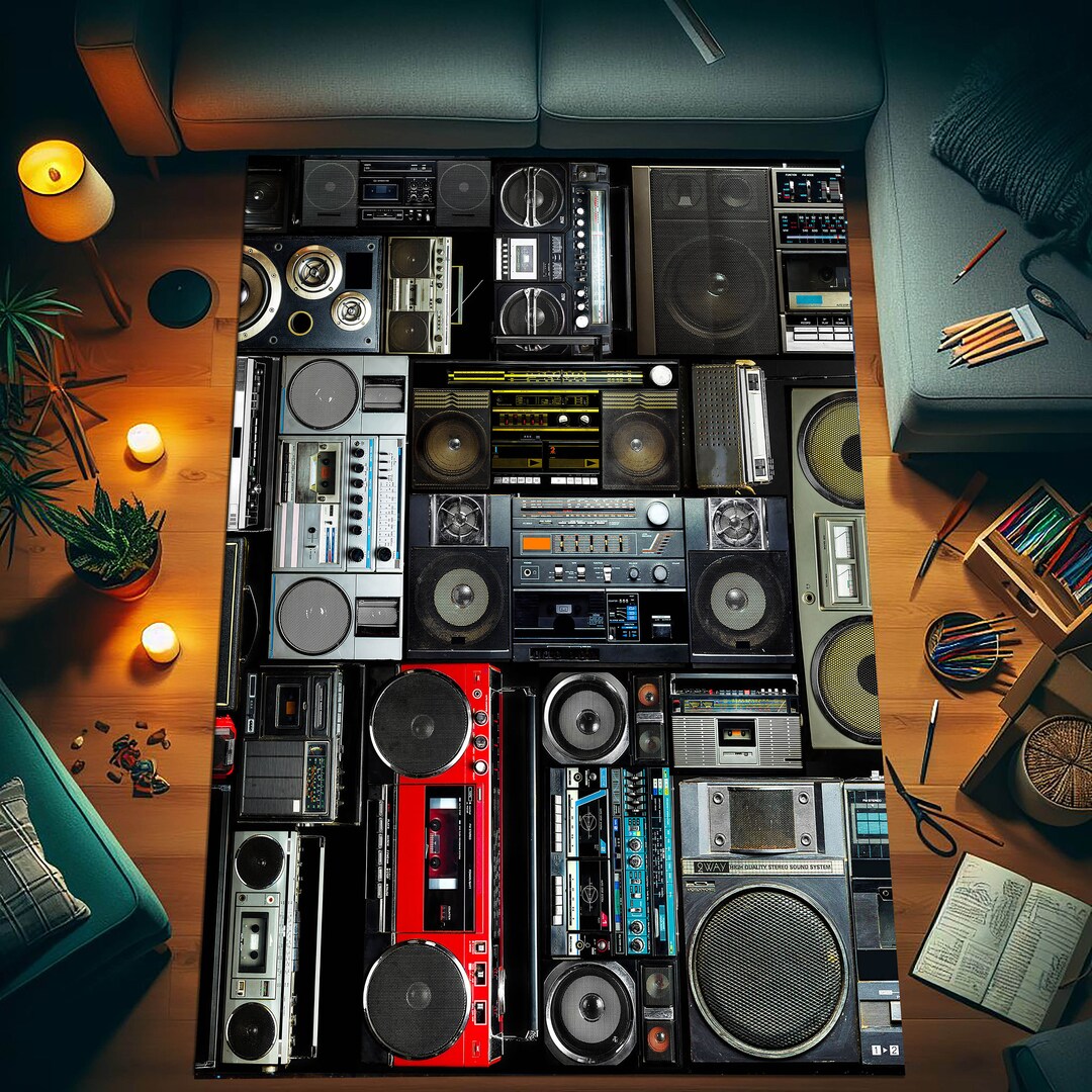 Boombox Rug, Retro Audio Cassette Rug, Cassette Rugs, Music Room Rugs ...