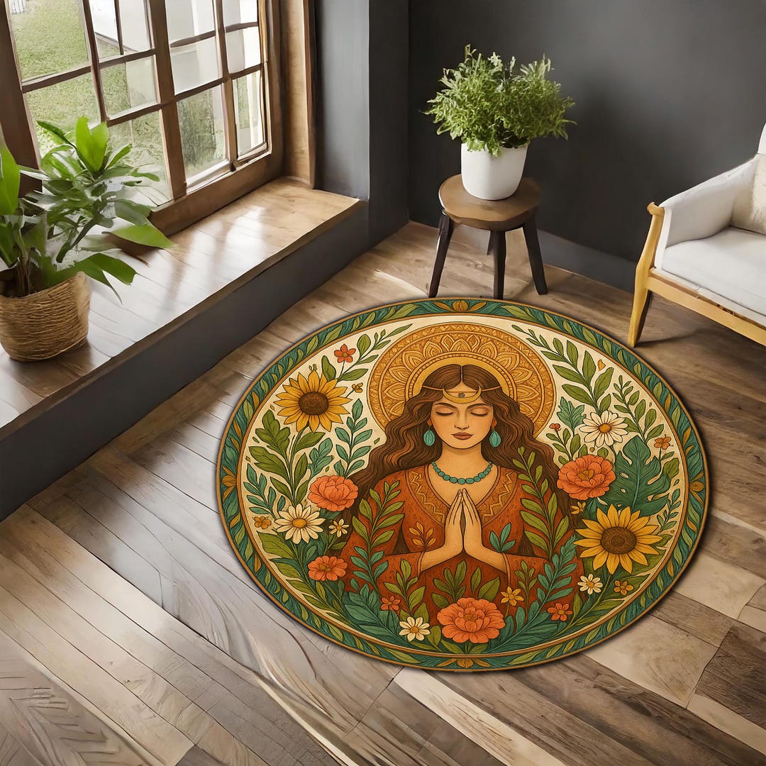 Meditation Goddess Round Rug – Boho Yoga Carpet – Spiritual Mandala ...