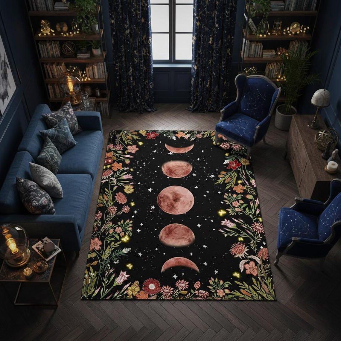 Moonlight Rug, Mystic Rug,mystic Theme Rug,moon Phase Rug,night Rug ...