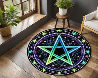 Pentagram Mat, Psychedelic Gothic Magic Round Rug, Pentagram Carpet ...