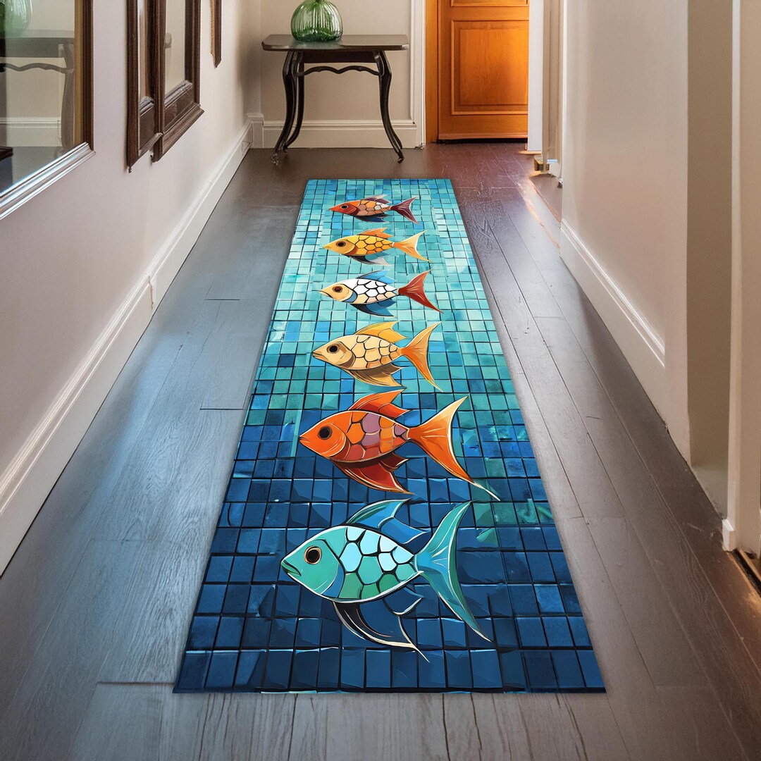 Fish Runner Decor, Kitchen Dining Room Runner Rug, Farmhouse Rug Fish ...