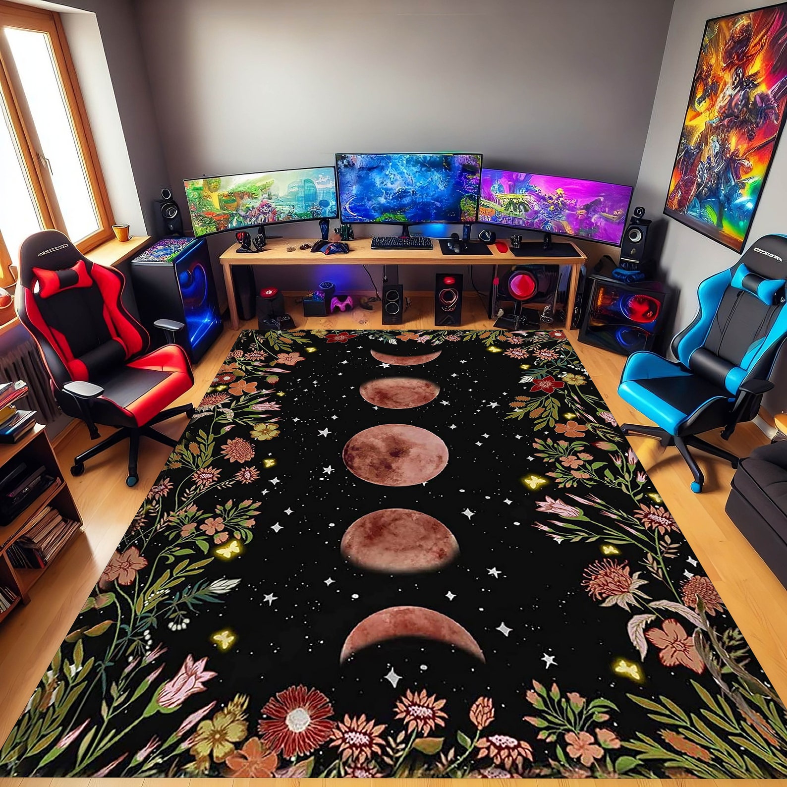 Moonlight Rug, Mystic Rug,mystic Theme Rug,moon Phase Rug,night Rug ...