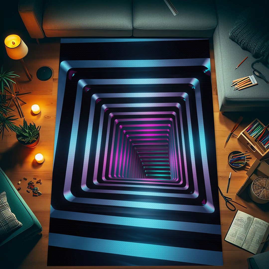 Tunnel Rug, Optical Illusion Rug, Illusion Rug, Rectangular Illusion ...