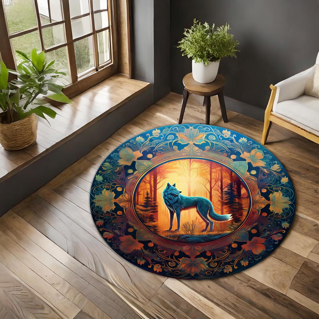 Wolf Forest Round Rug, Wolf Folklore Aesthetic Dark Cottagecore Rug ...