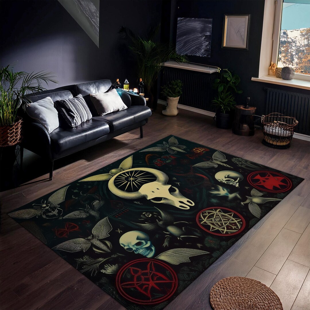 Gothic Goat Skull Rug, Satanistic Rug, Witch Rug, Baphomet Pentagram ...