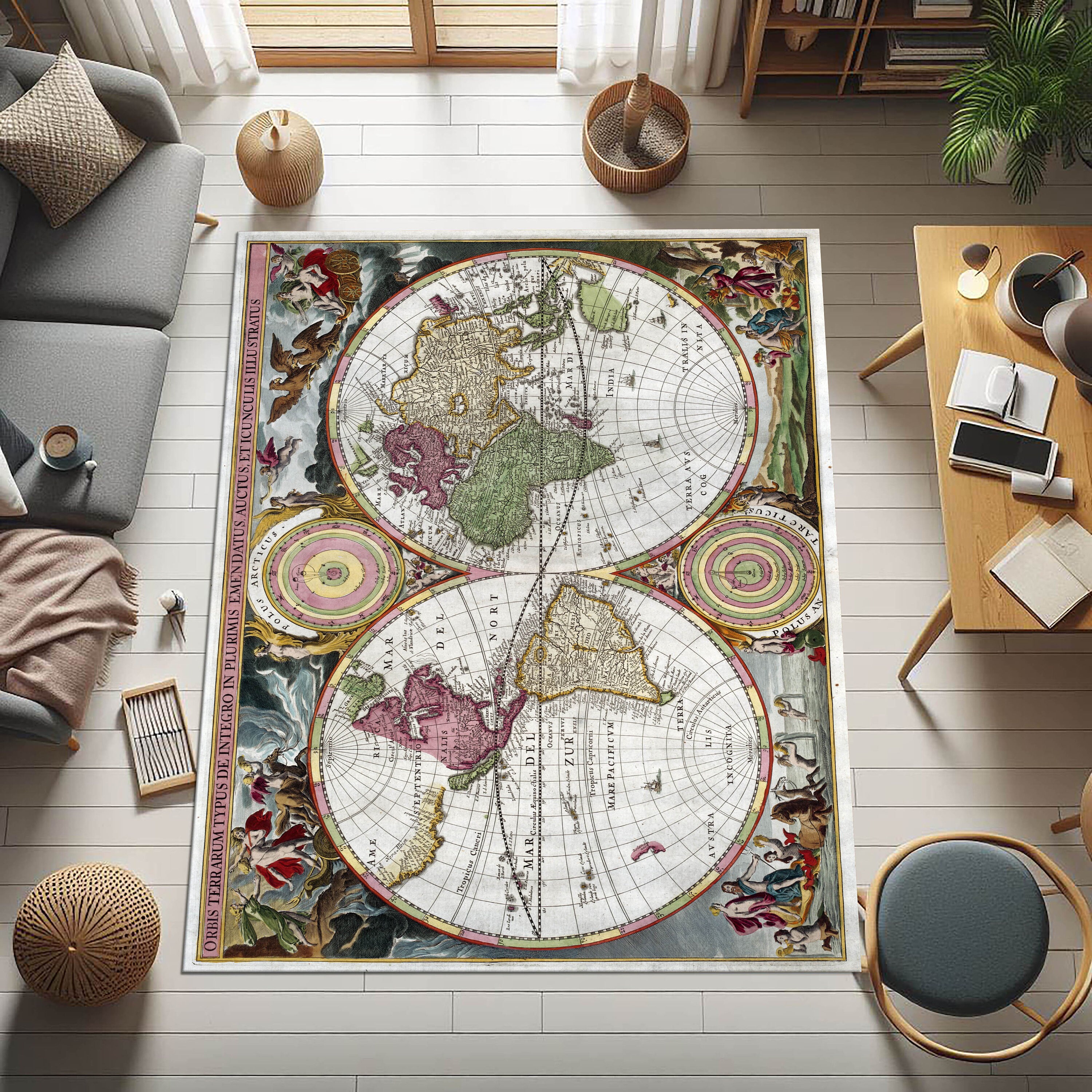 Vintage Map Rug, Vintage World Map Rug, Large Rug, Old World Map Rug ...