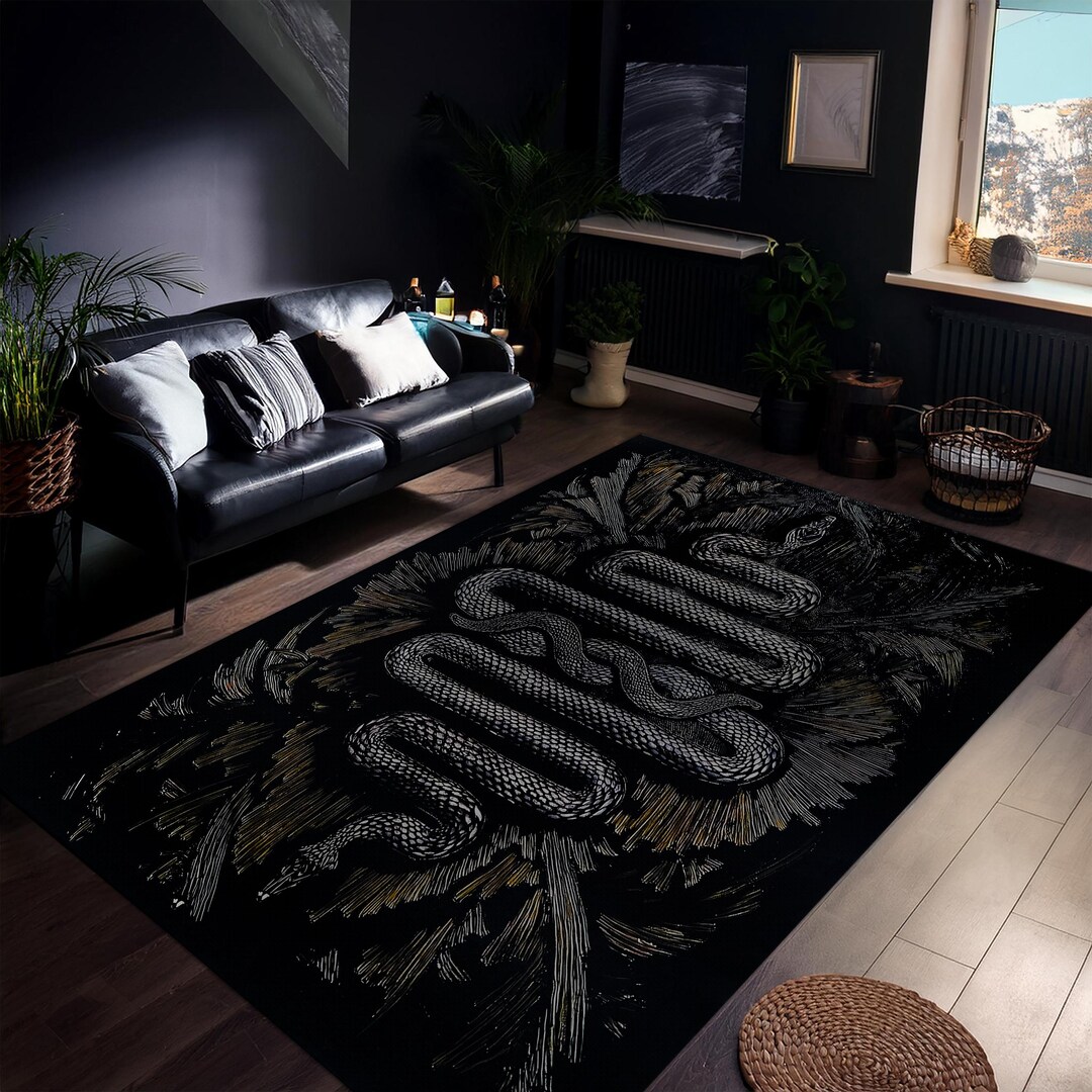 Victorian Gothic Dark Floral Snake Rug, Enchanted Forest Art Nouveau ...