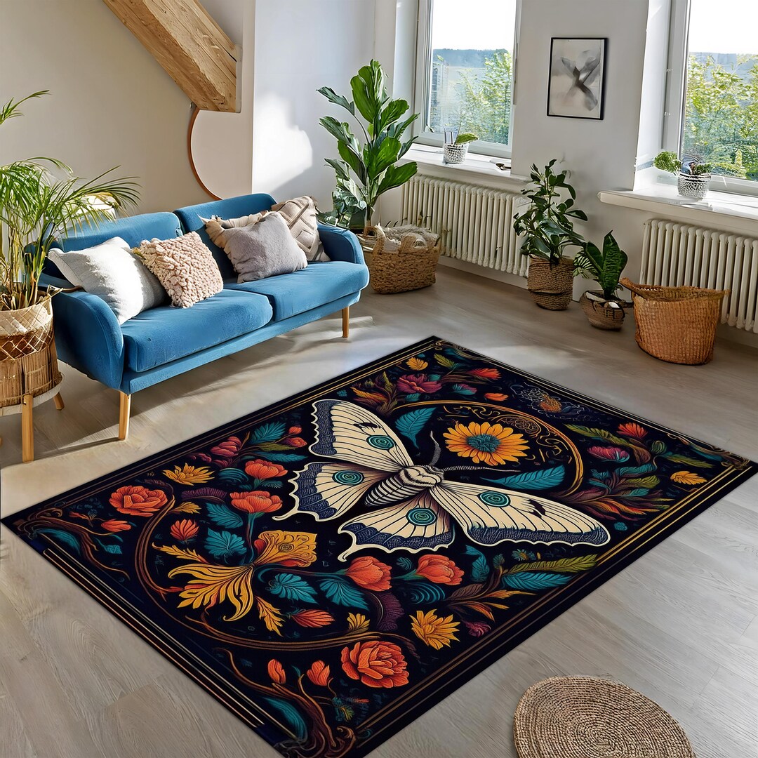 Luna Moth Rug, Mystic Butterfly Rug, Moonlit Floral Decor, Living Room ...