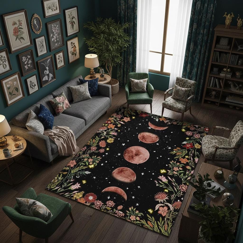 Moonlight Rug, Mystic Rug,mystic Theme Rug,moon Phase Rug,night Rug ...