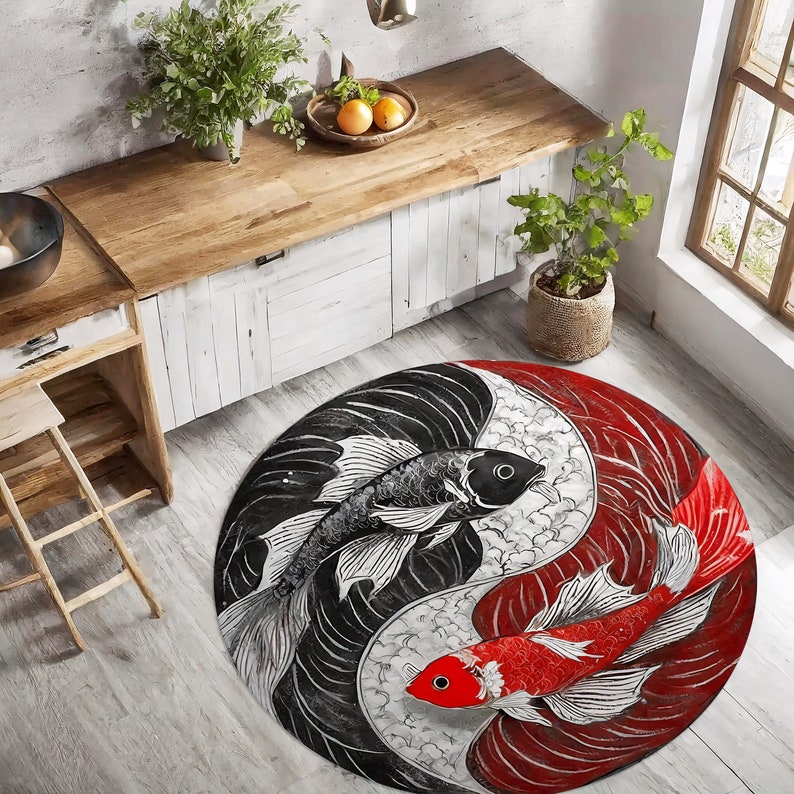 Two Koi Fish Rug,feng Shui Themed Rug,living Room Rug, Kids Room Rug ...