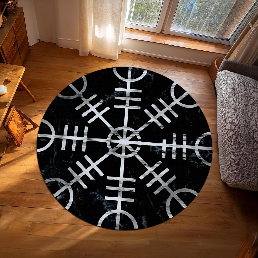 Vegvisir Shield Rug, Rune Symbol Rug, Norse Mythology Round Rug, Viking ...