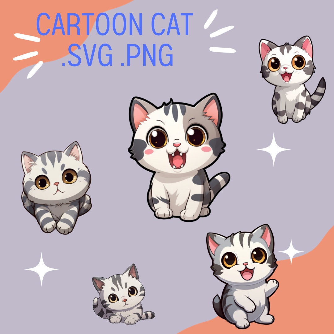 Cartoon Cat .SVG .PNG - Etsy