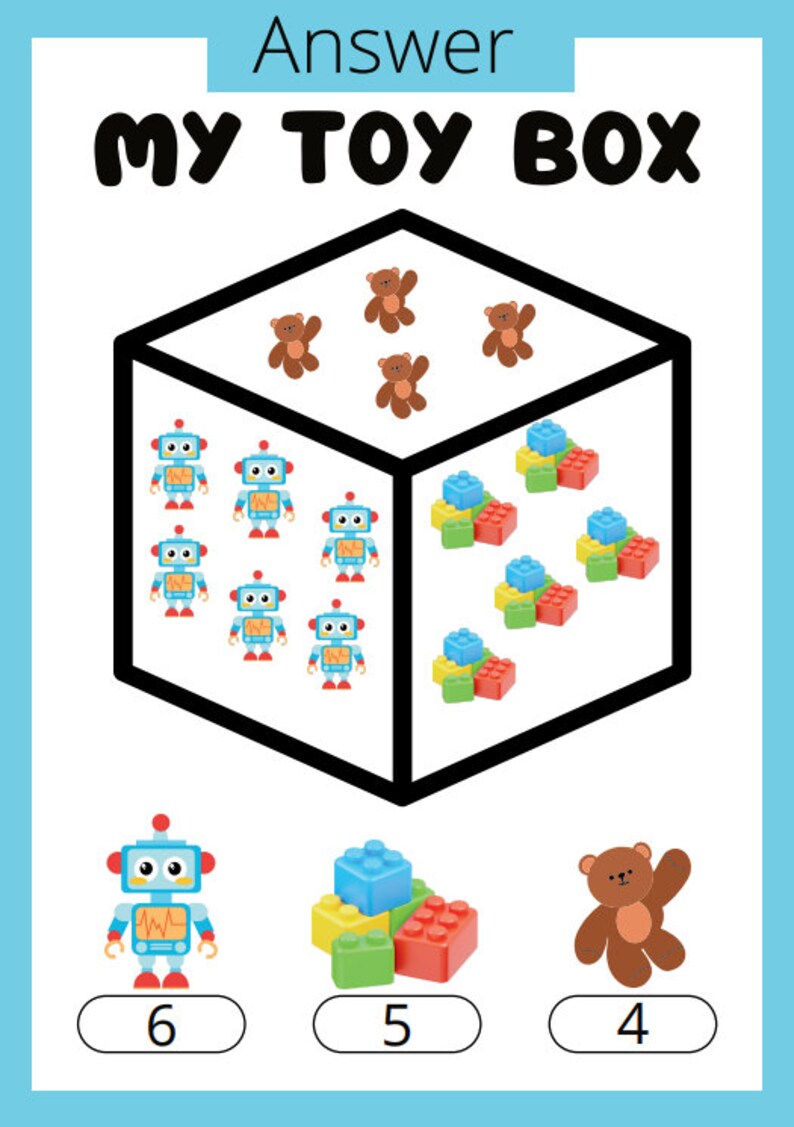 Worksheet: Count the Toys in the Box for Kids - Etsy