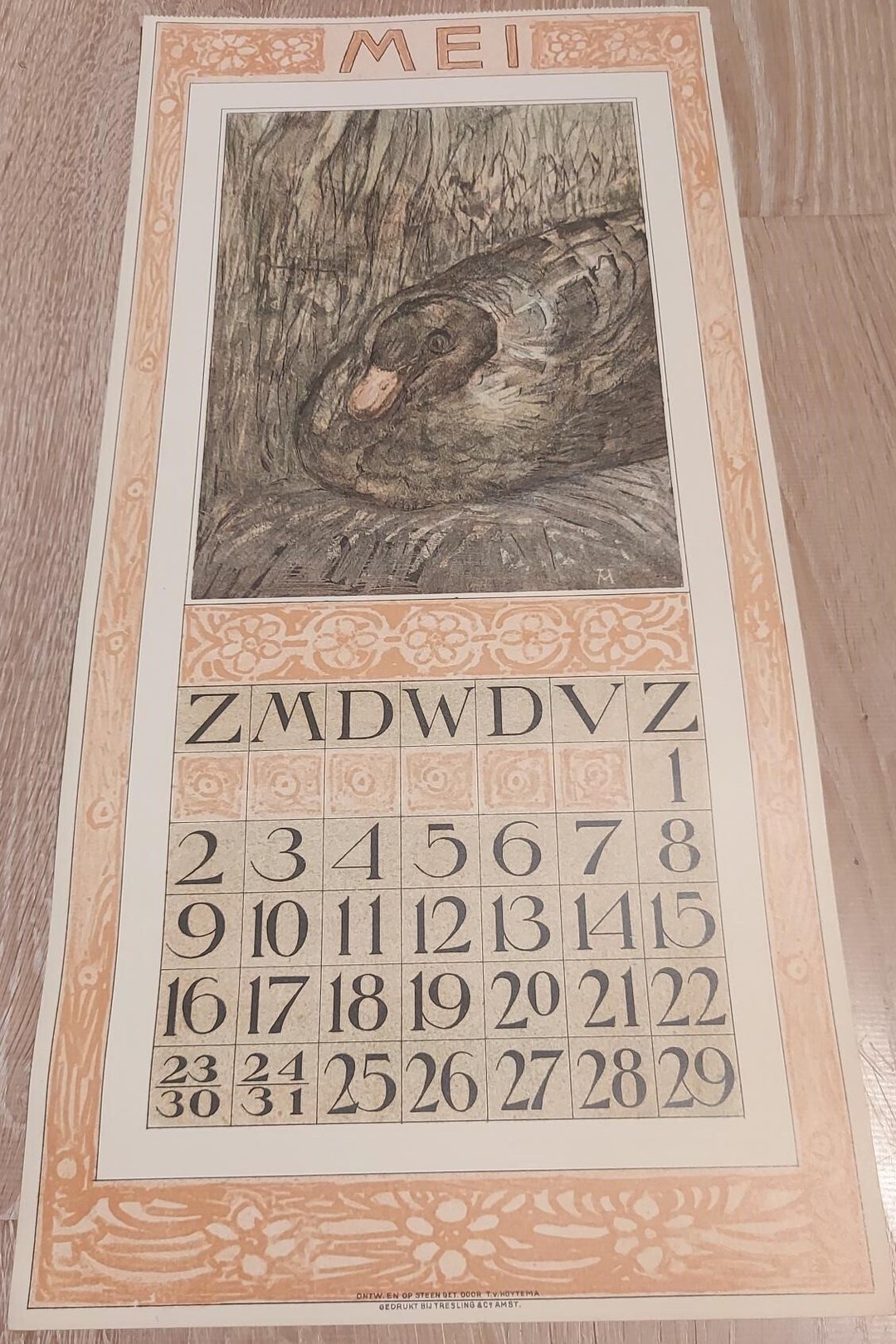 Print, Lithography, Original Page of Calendar ‘ducks – Eenden’ 1909 of ...