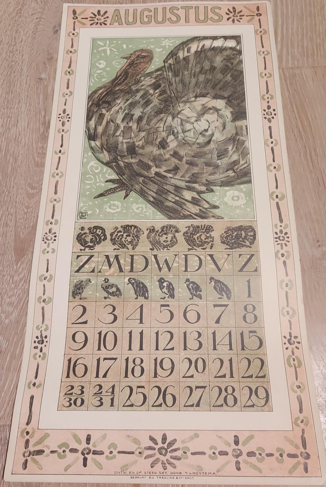 Print, Lithography, Original Page of Calendar August ‘augustus’ From ...