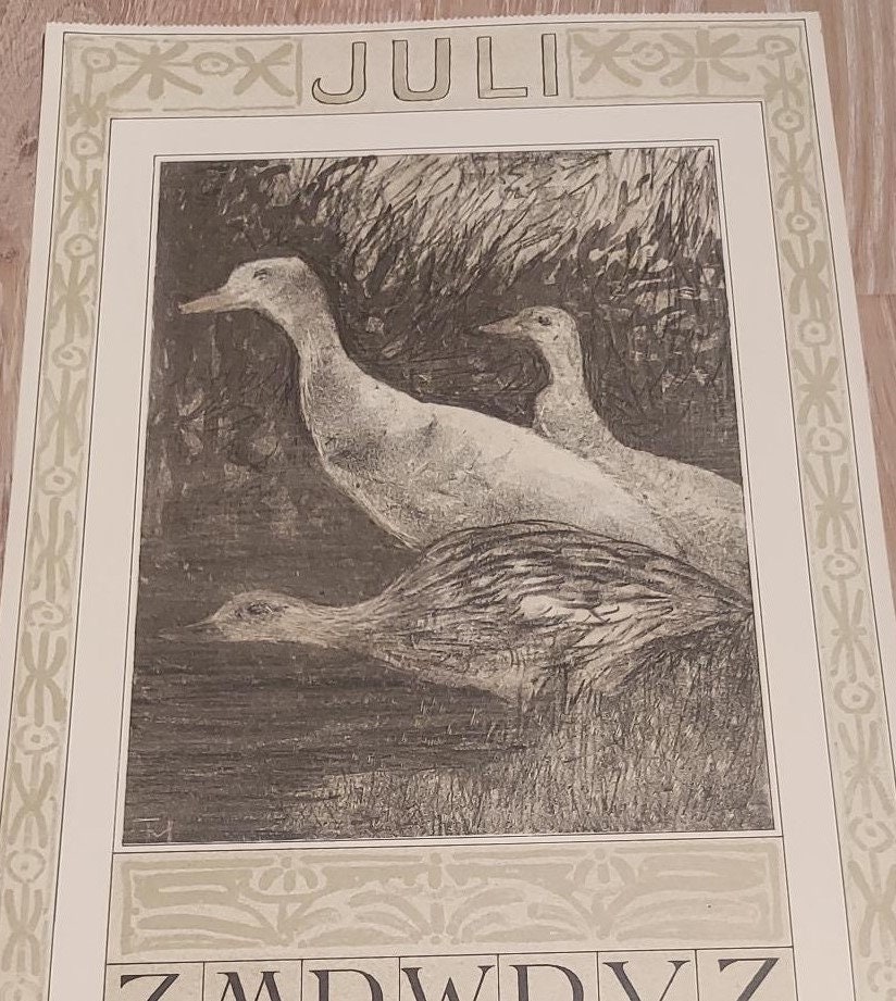 Print, Lithography, Original Page of Calendar ‘ducks – Eenden’ 1909 of ...
