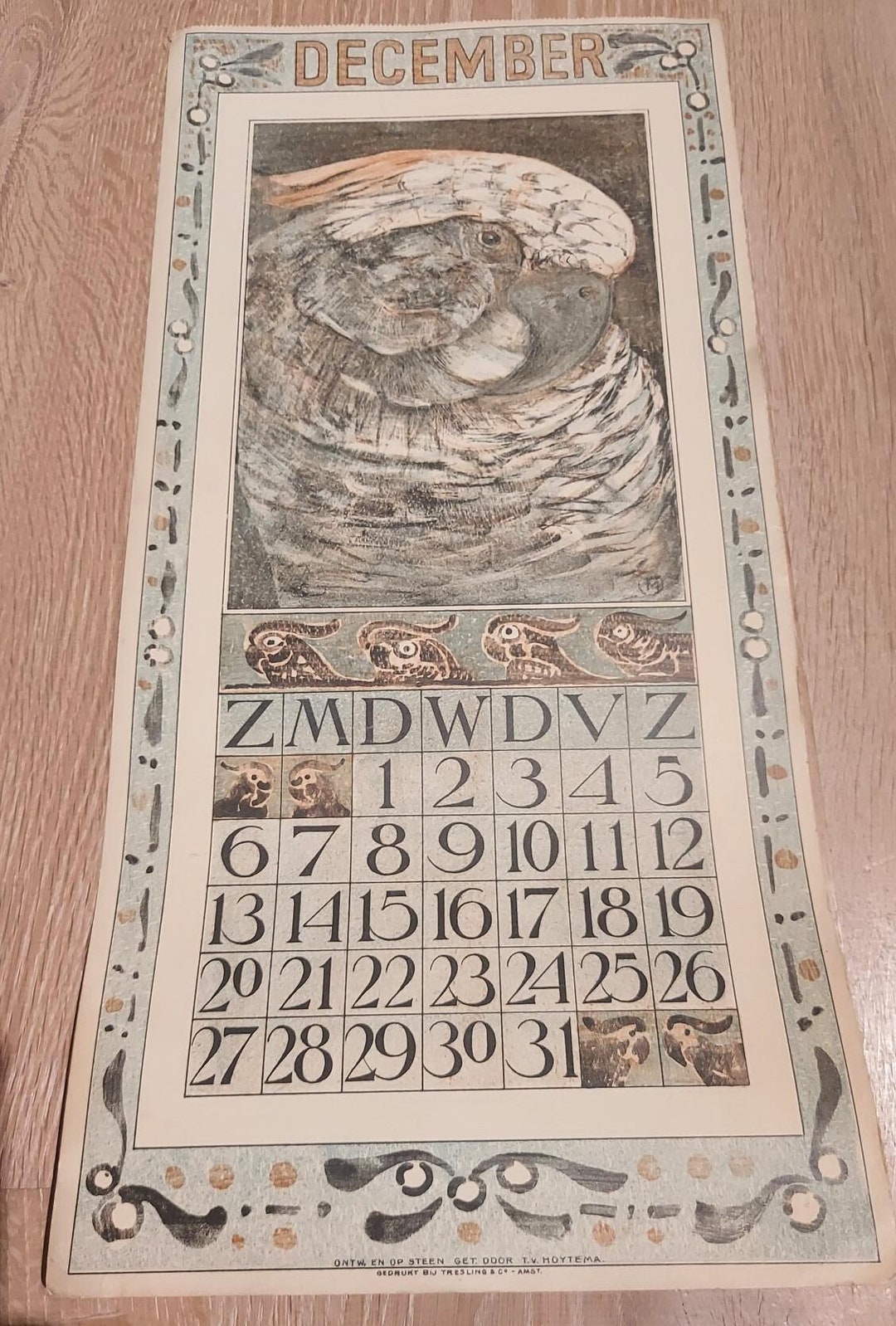 Print, Lithography, Original Page of Calendar December From 1907 of ...