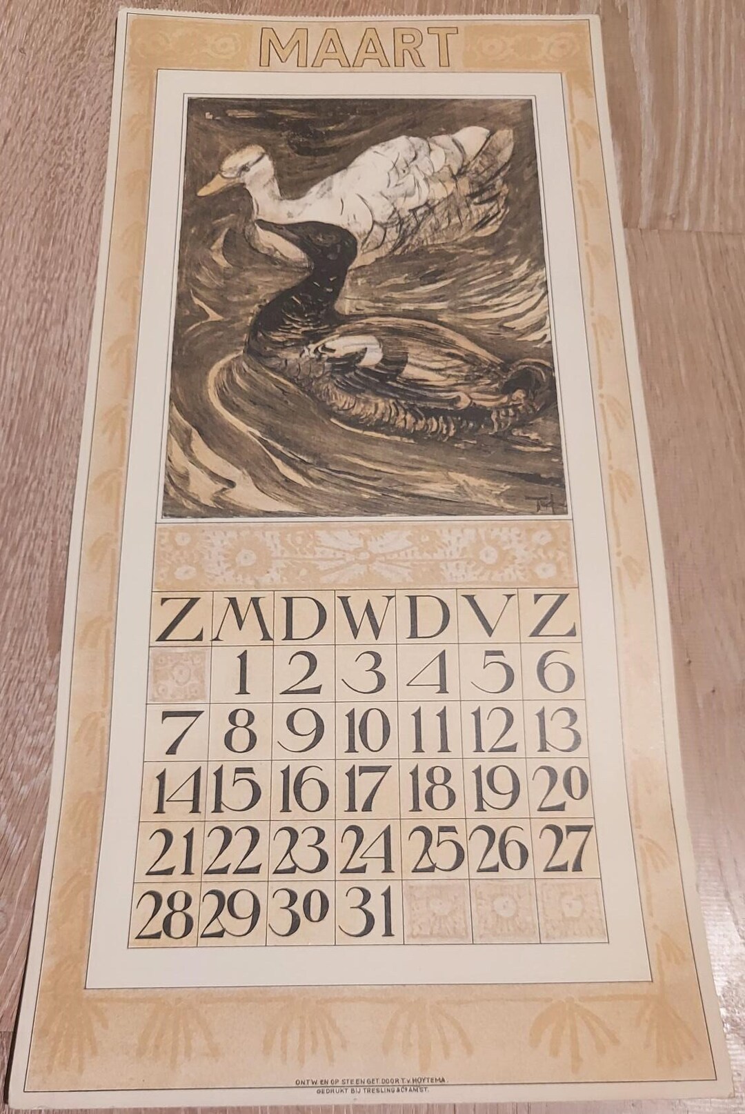 Print, Lithography, Original Page of Calendar ‘ducks – Eenden’ 1909 of ...