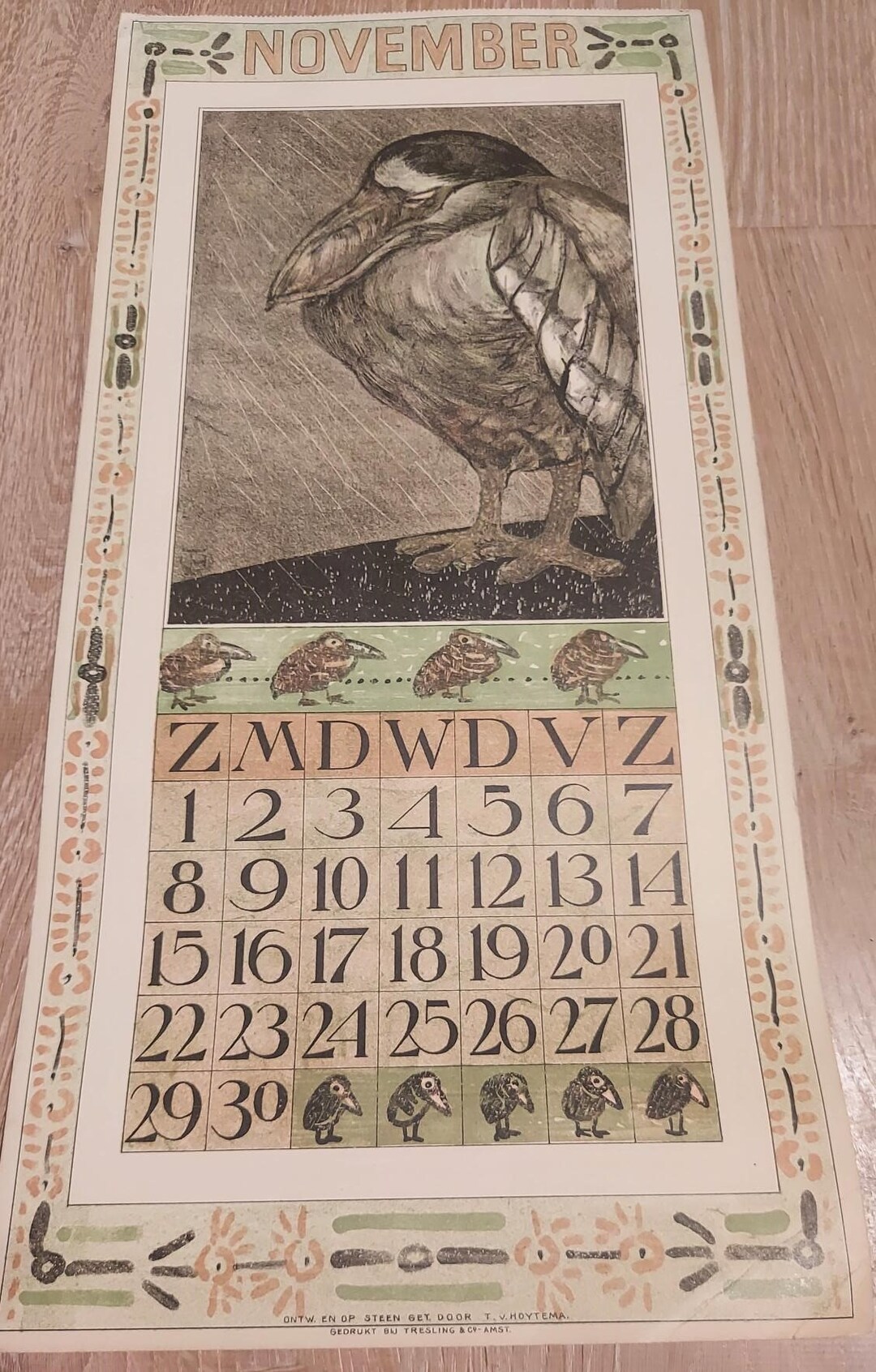 Print, Lithography, Original Page of Calendar November From 1907 of ...