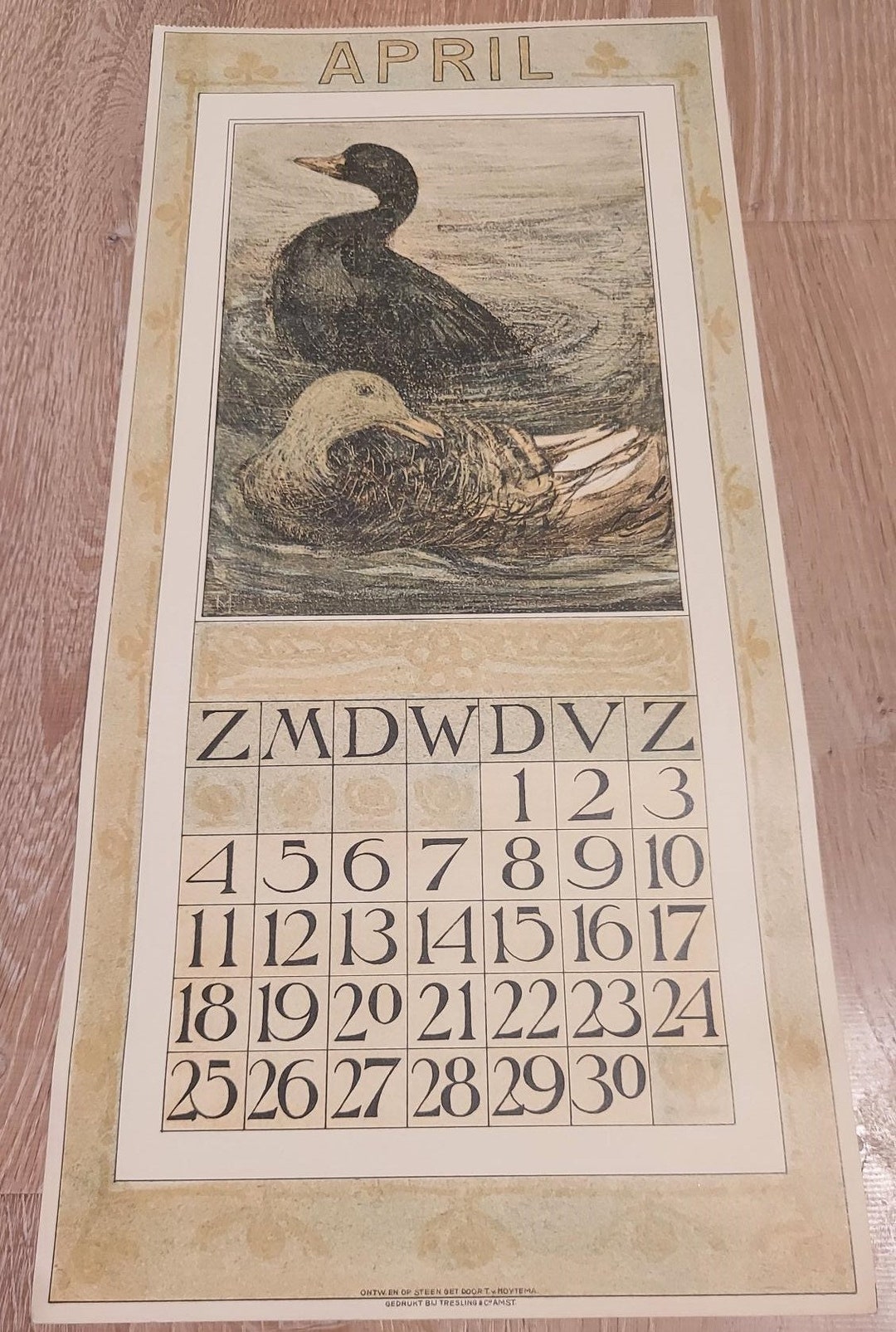 Print, Lithography, Original Page of Calendar ‘ducks – Eenden’ 1909 of ...