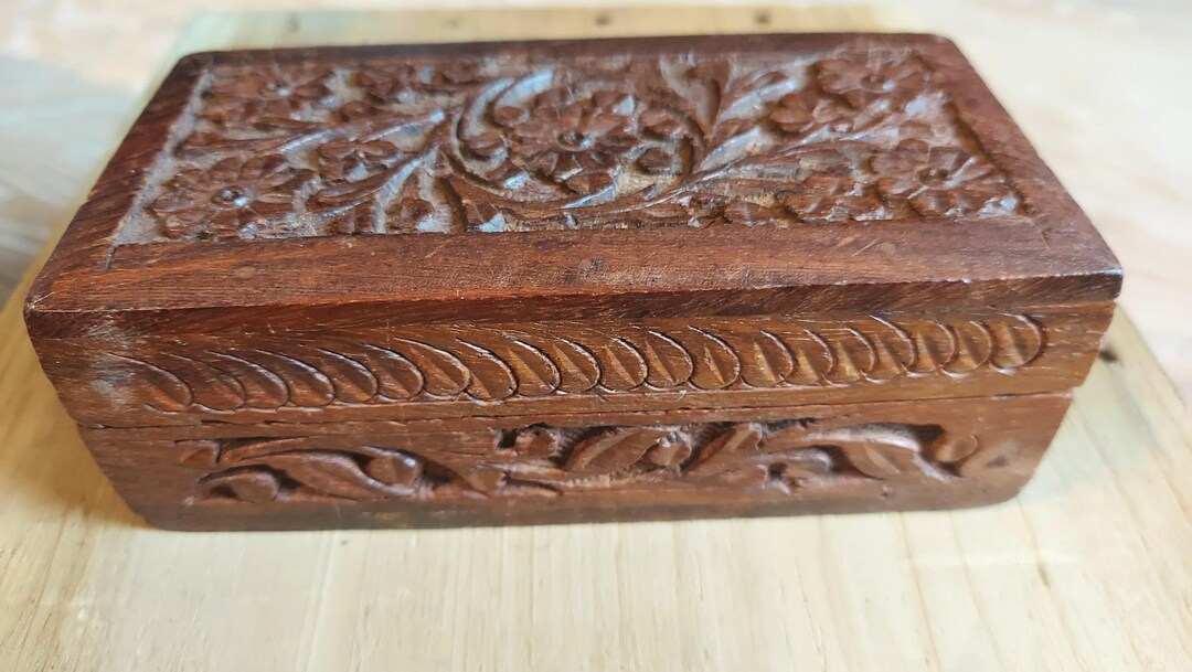 Antique Hand Carved Wooden Stamp Box - Etsy