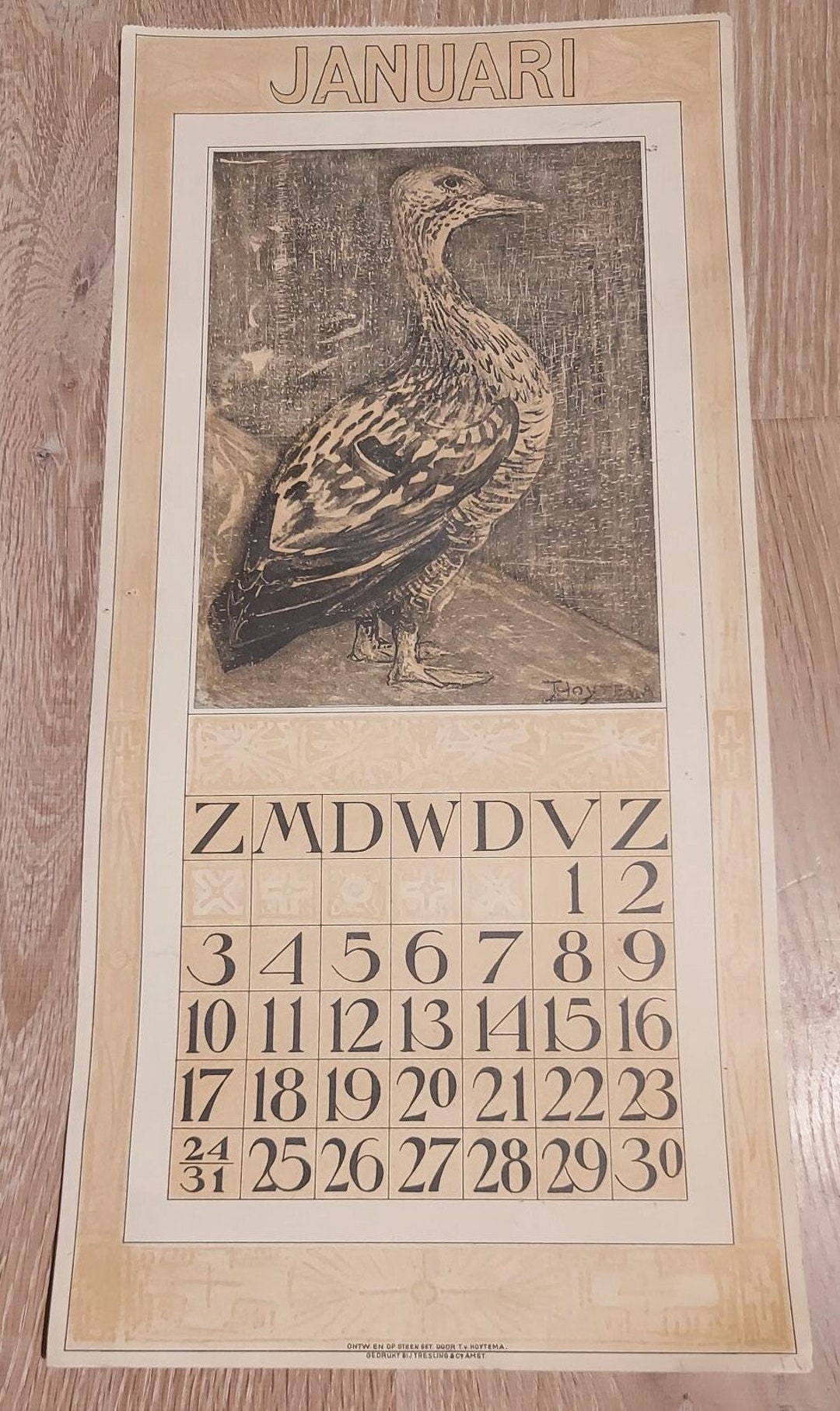 Print, Lithography, Original Page of Calendar ‘ducks – Eenden’ From ...