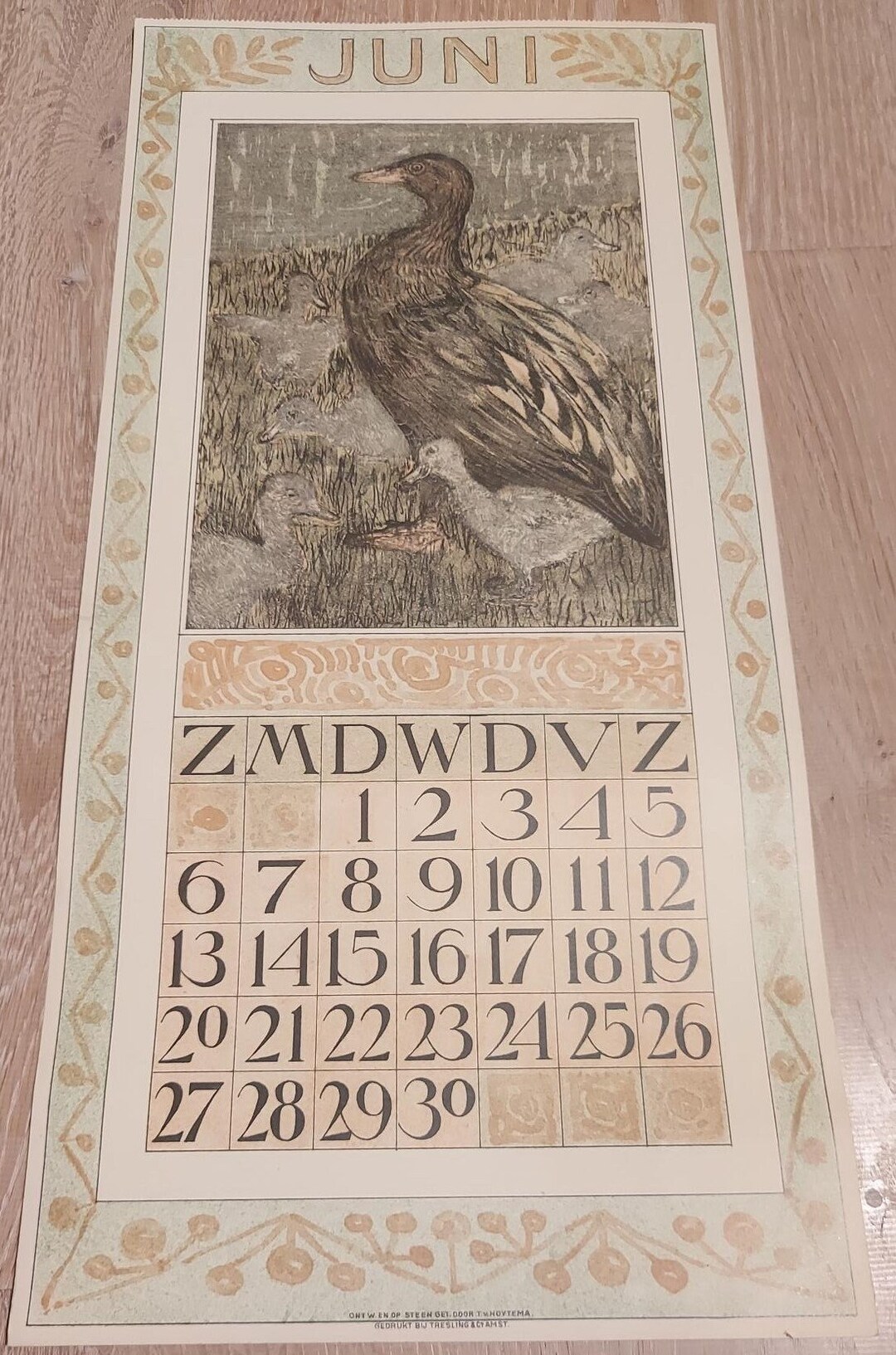 Print, Lithography, Original Page of Calendar ‘ducks – Eenden’ 1909 of ...