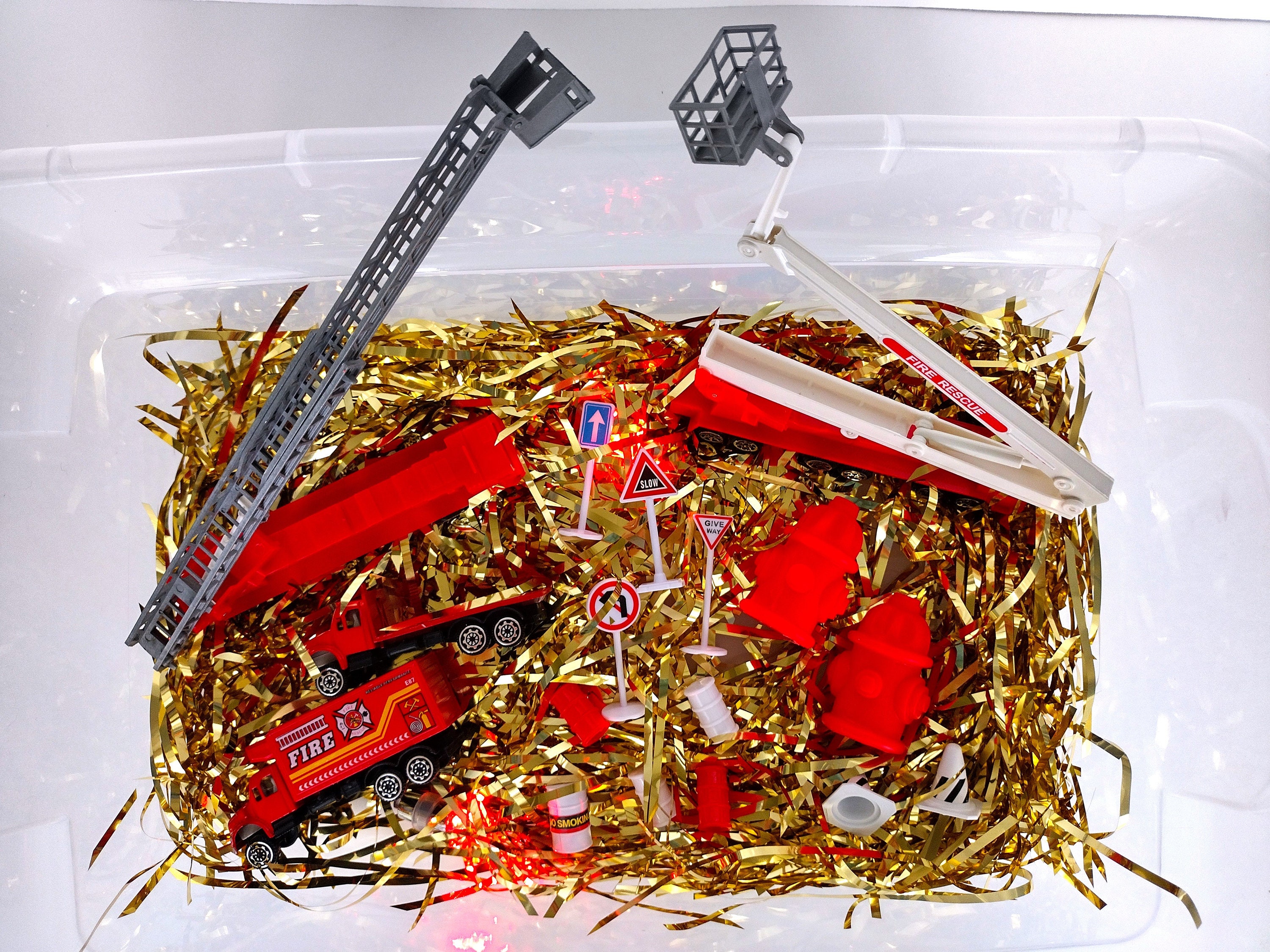 Kids Firefighter Sensory Bin, Sensory Play, Emergency Truck Play Box - Etsy