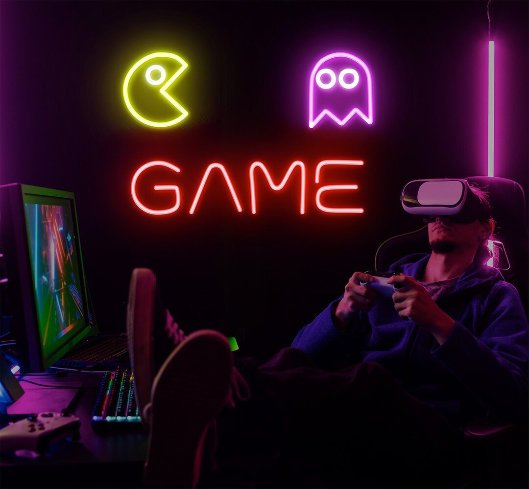 Packman Neon Sign, Pack-man Led Neon Sign Bedroom, Kids Room, Game Room ...