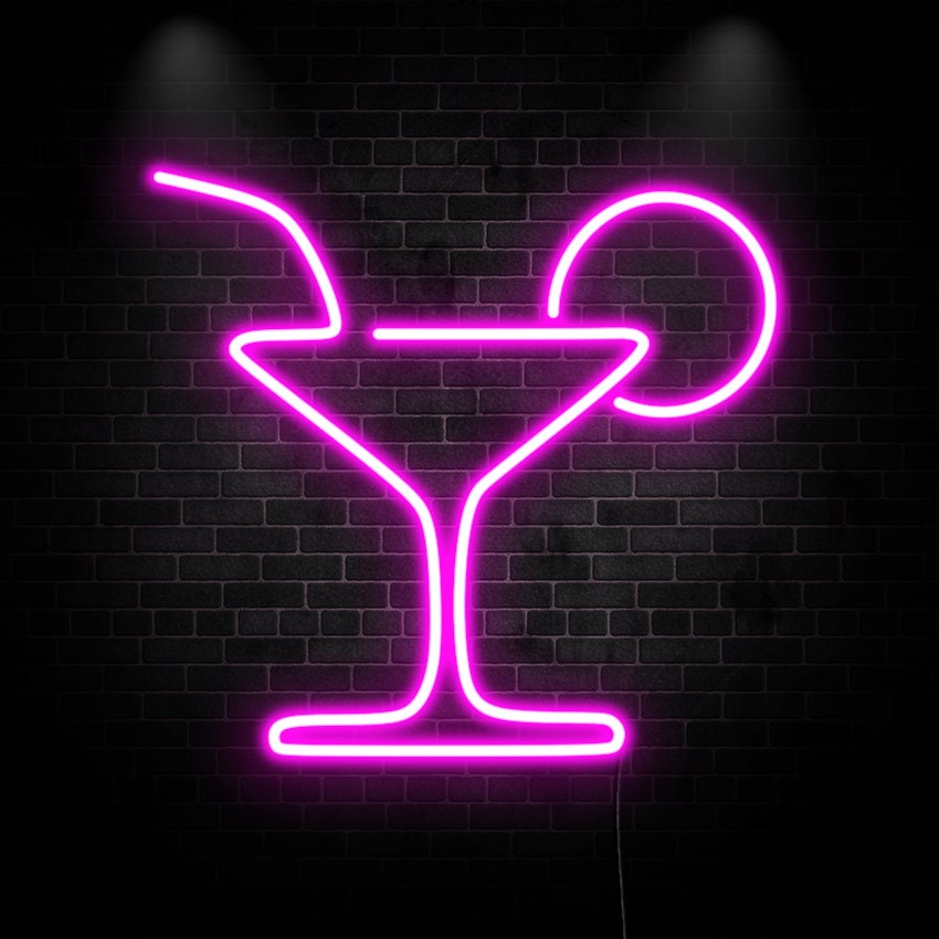 Cocktail Glass Neon Sign, Custom Bar Led Sign, Party Led Sign, Cocktail ...