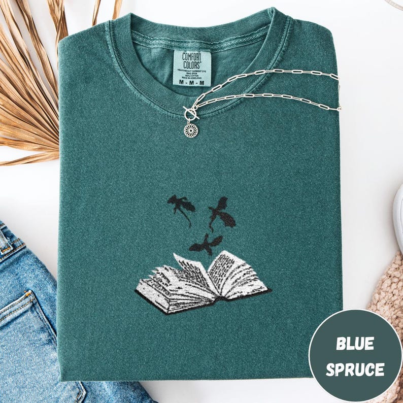 Comfort Colors Embroidered Dragon Book Shirt, Fantasy Reader Gift - Etsy