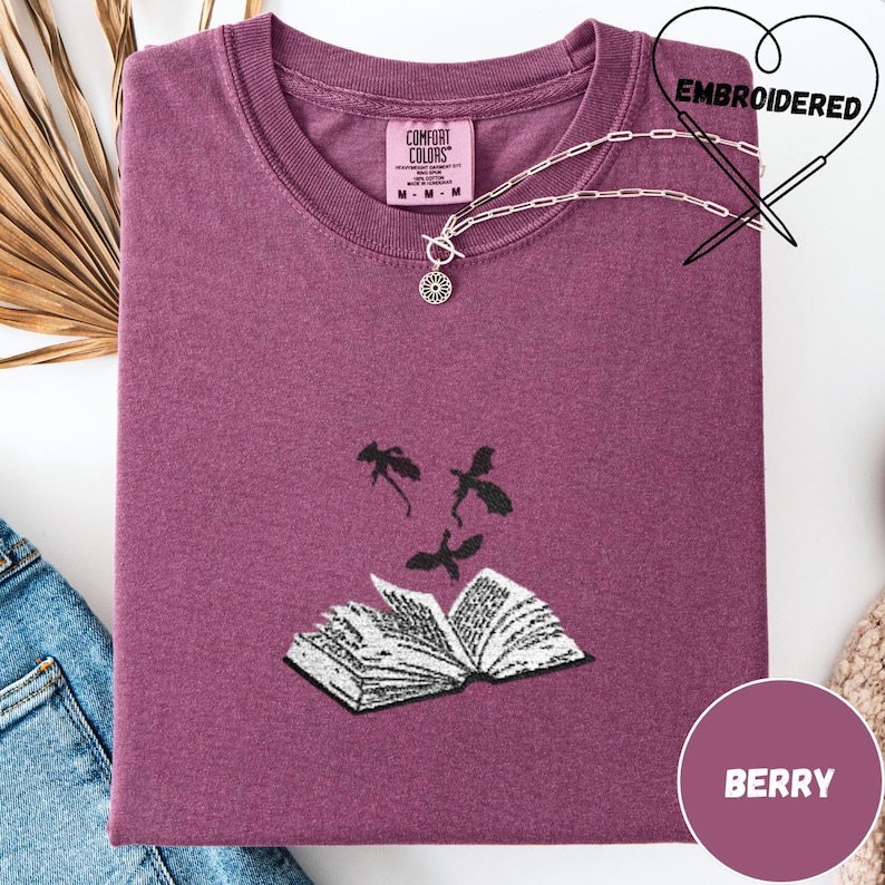 Comfort Colors Embroidered Dragon Book Shirt, Fantasy Reader Gift - Etsy