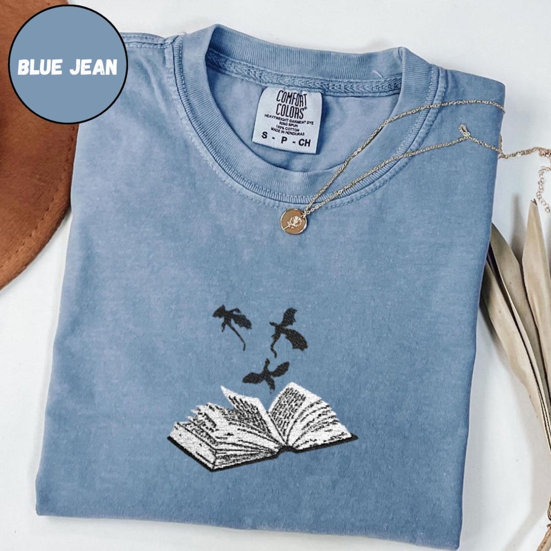 Comfort Colors Embroidered Dragon Book Shirt, Fantasy Reader Gift - Etsy