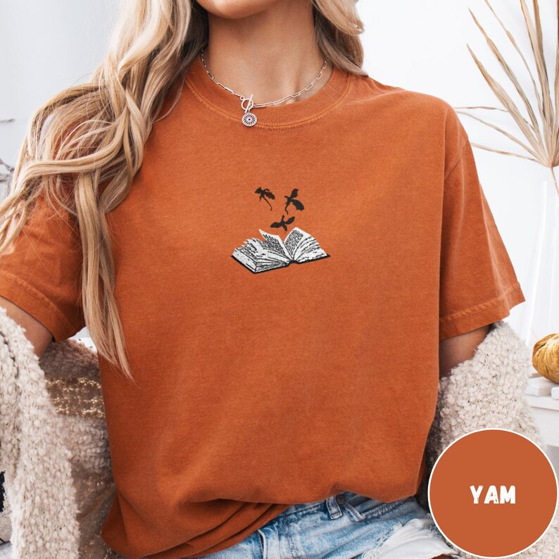 Comfort Colors Embroidered Dragon Book Shirt, Fantasy Reader Gift - Etsy