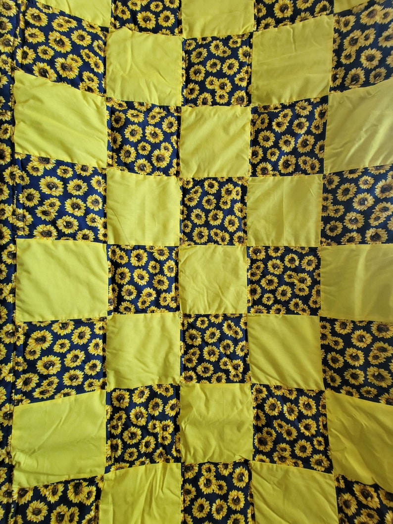 Handcrafted Blue & Yellow Sunflower Quilt Checker Pattern 49x81 - Etsy