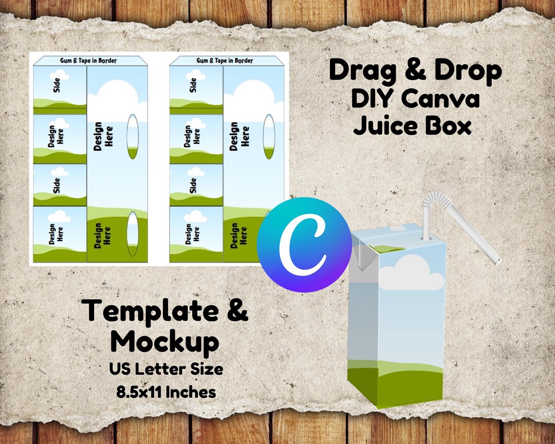 JUICE BOX Label Template and Mockup; Canva Editable, Juice Box Label ...