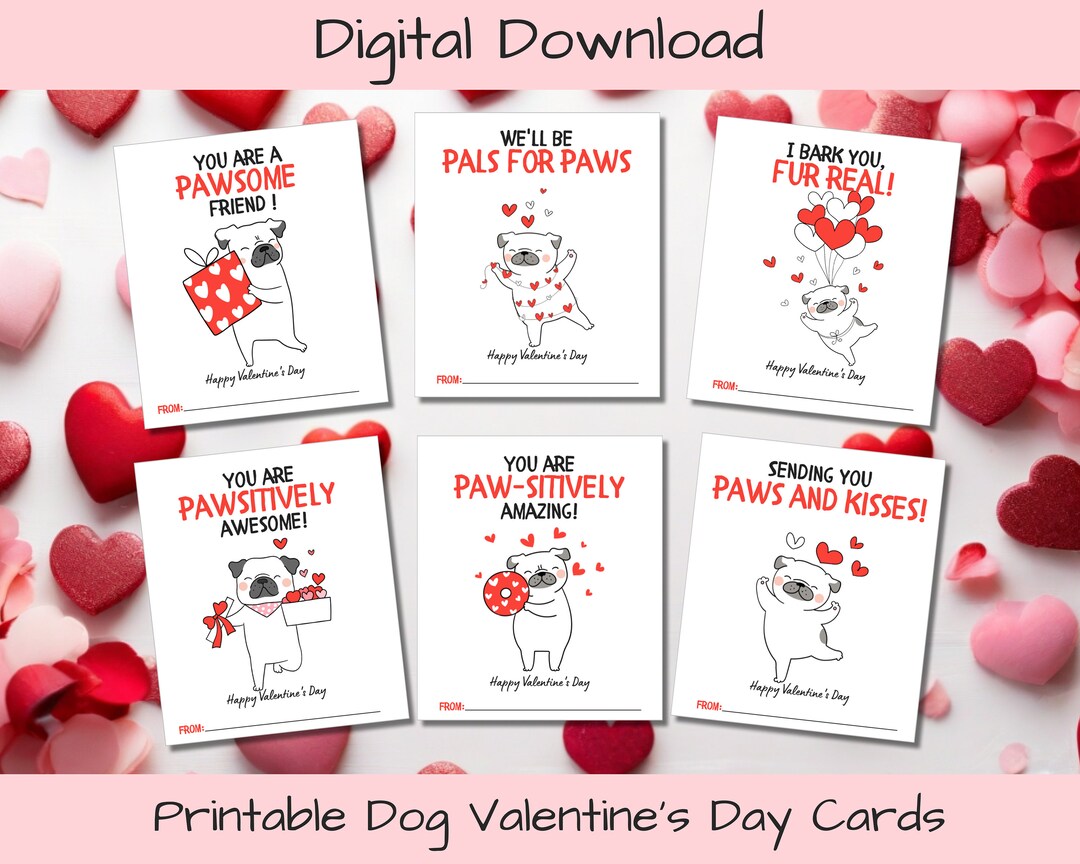 Adorable Dog Valentine's Cards for Kids!, Printable Dog Valentine Cards ...