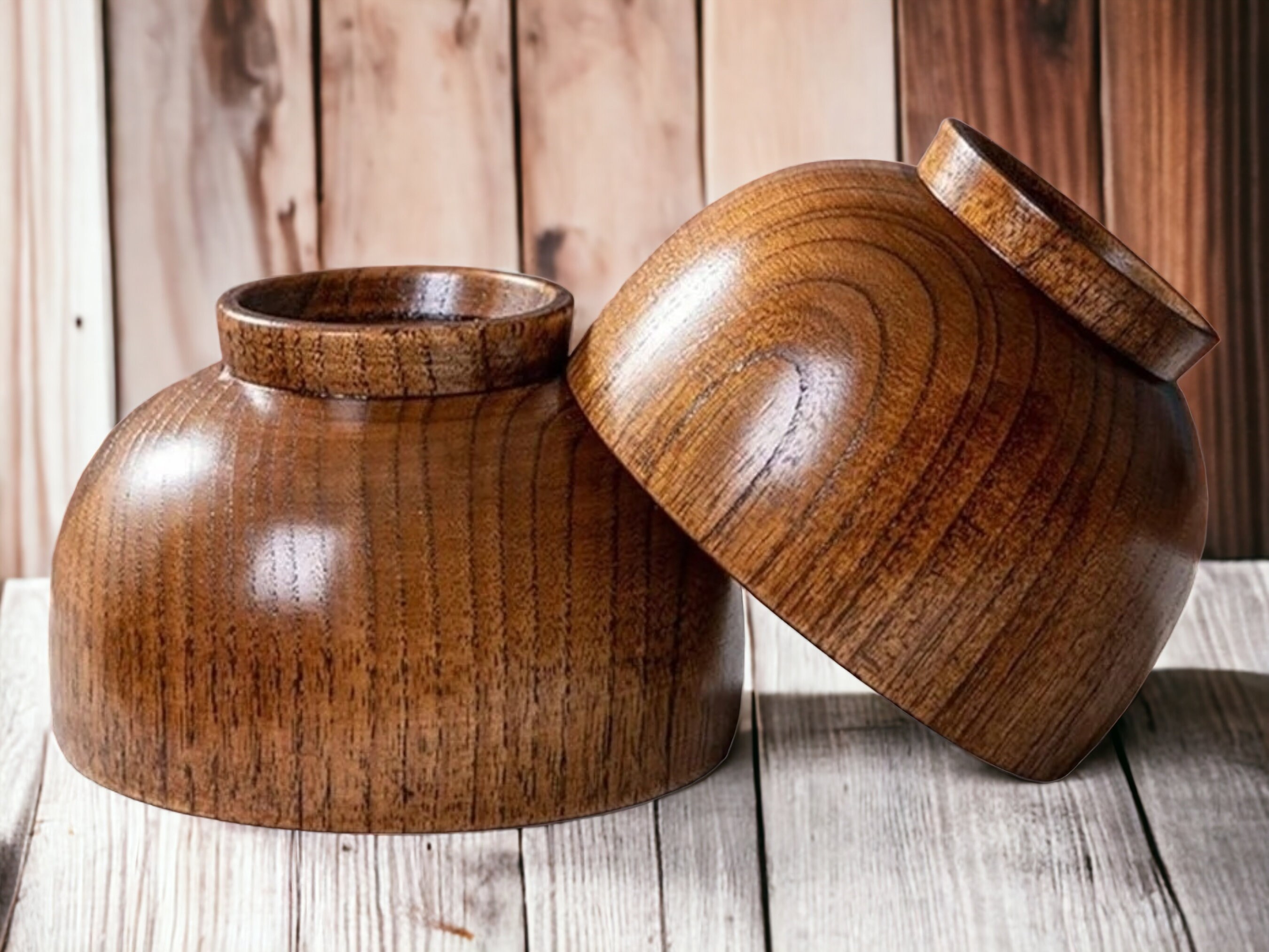 Round Wooden Bowls Polished Rice Salad Noodle Soup Bowls High-quality ...