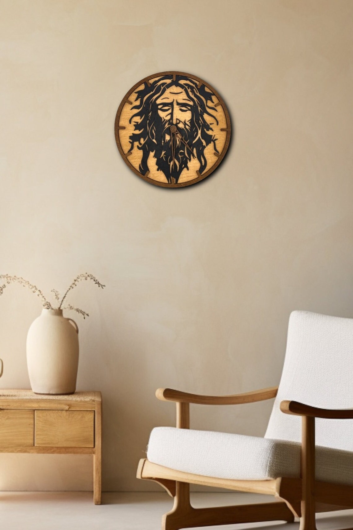 Religious Wooden Clock Art Wall Clock 3D Wood Clock Jesus Clock Bible ...
