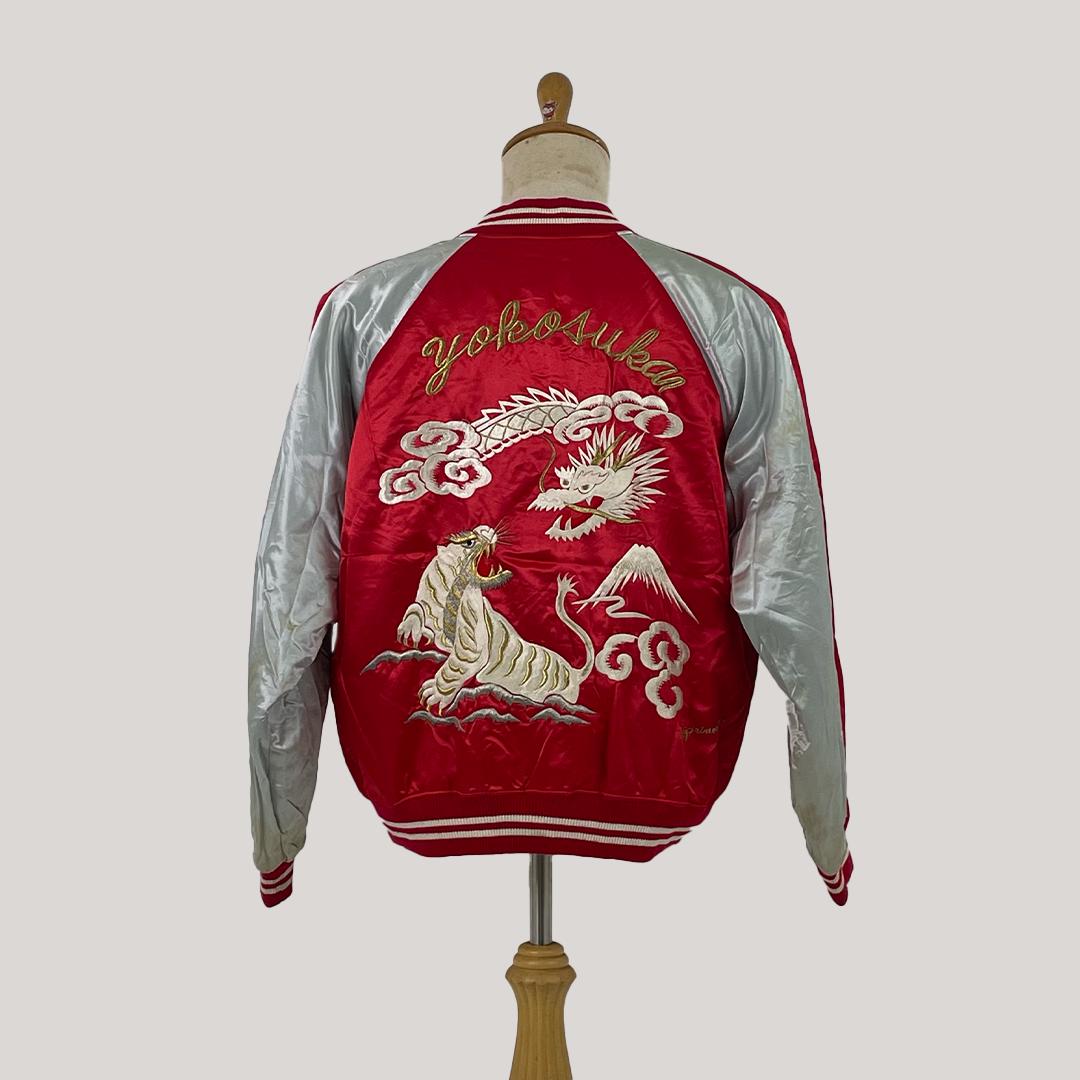Vintage Sukajan Yokosuka Prince Shokai Japan Tiger Dragon Embroider Red ...